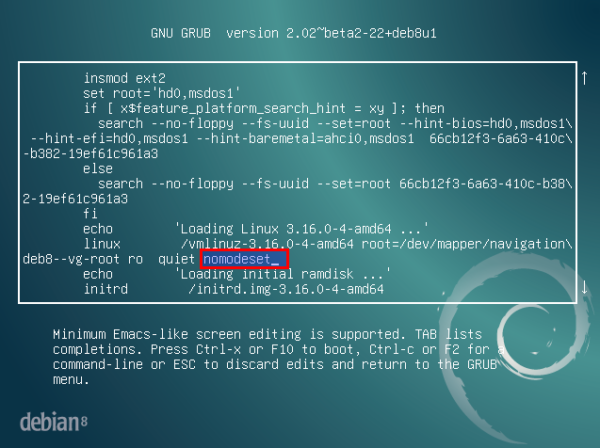 ¿Sin terminales virtuales? Arrancando con la opción nomodeset en el GRUB – El array de Jota
