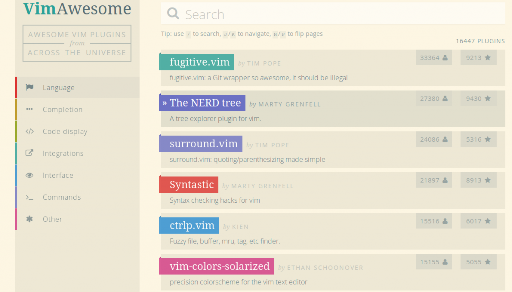 VimAwesome – Completo repositorio de plugins para VIM – El array de Jota