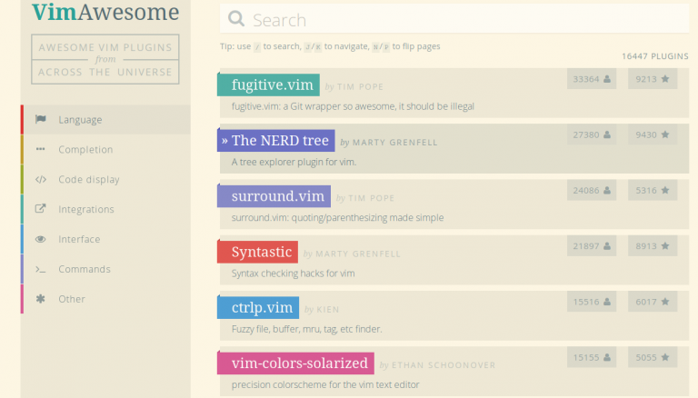 VimAwesome – Completo repositorio de plugins para VIM – El array de Jota